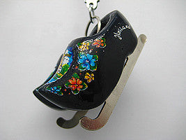 Wooden Clogs Key Ring Black Clogs with Skates