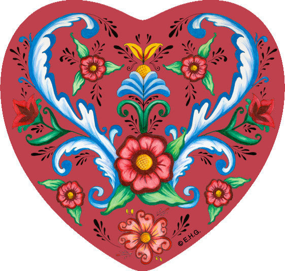 Tile Magnet: Rosemaling Hearts